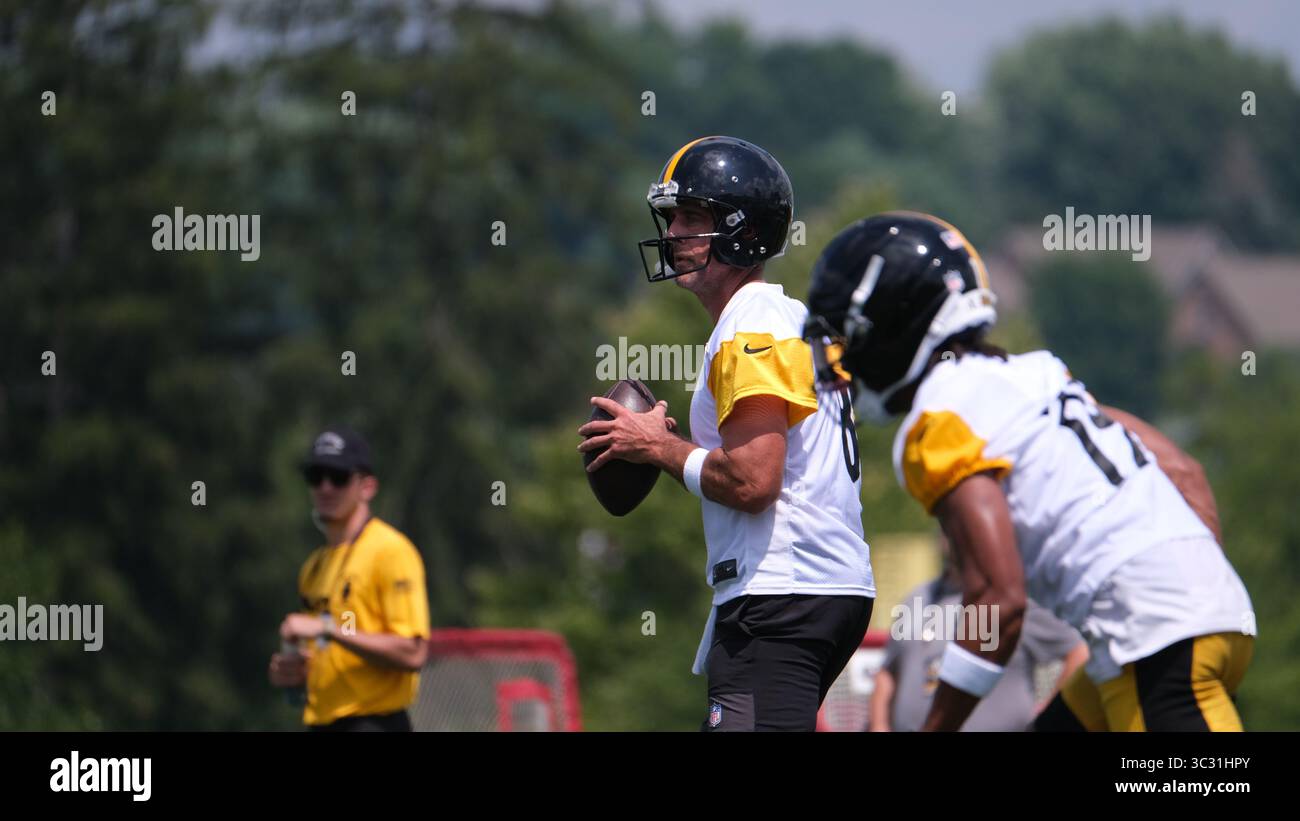 July 24, 2025: Aaron Rodgers #8 during the 2025 Steelers Training Camp ...