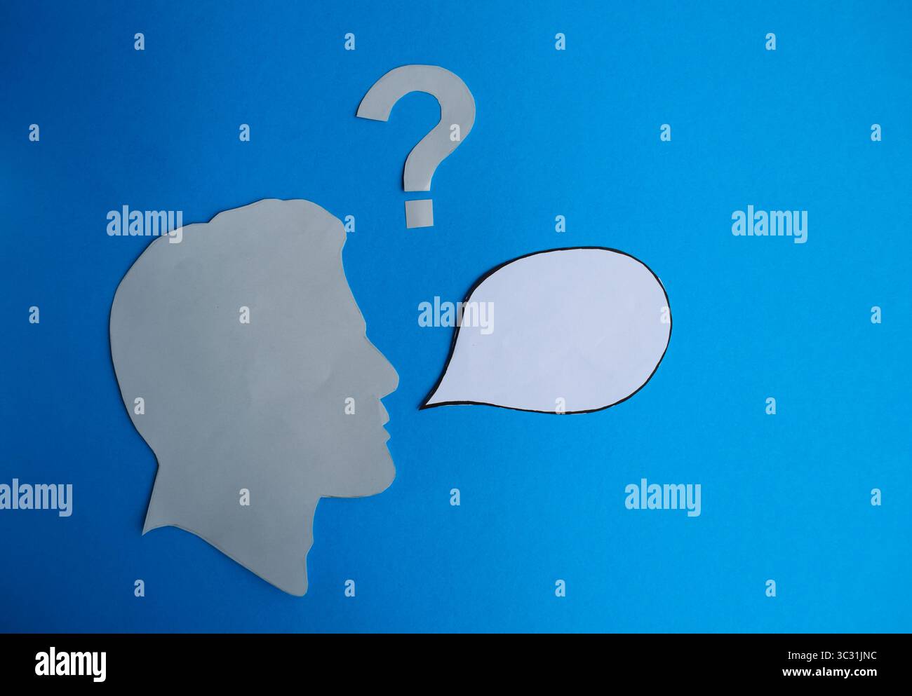 Human Head Silhouette with Blank Speech Bubble and Question Mark Stock ...