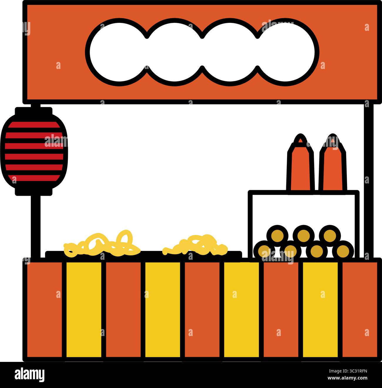 line art illustration of a yakisoba food stall, simple summer festival ...
