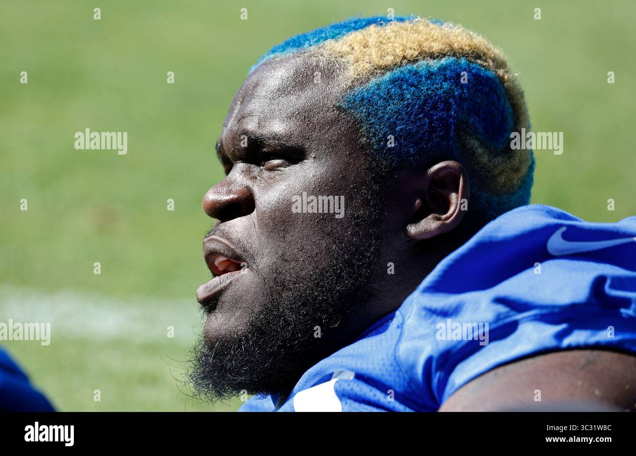 Los Angeles Rams offensive lineman Kevin Dotson with Rams hair do ...