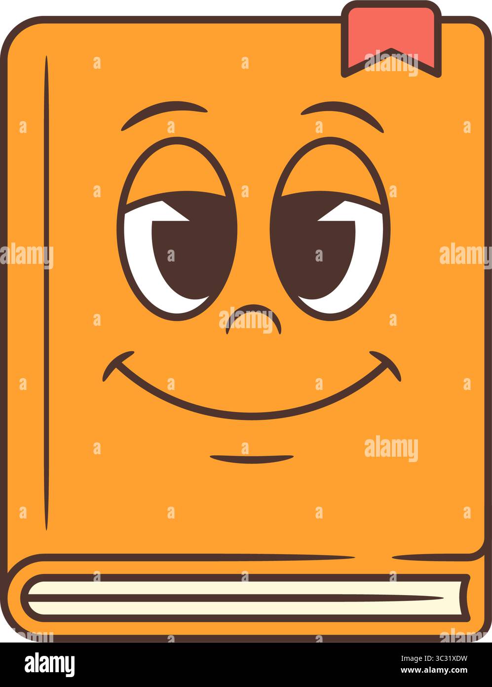Bright orange cartoon book mascot with tilted expressive eyes and a ...
