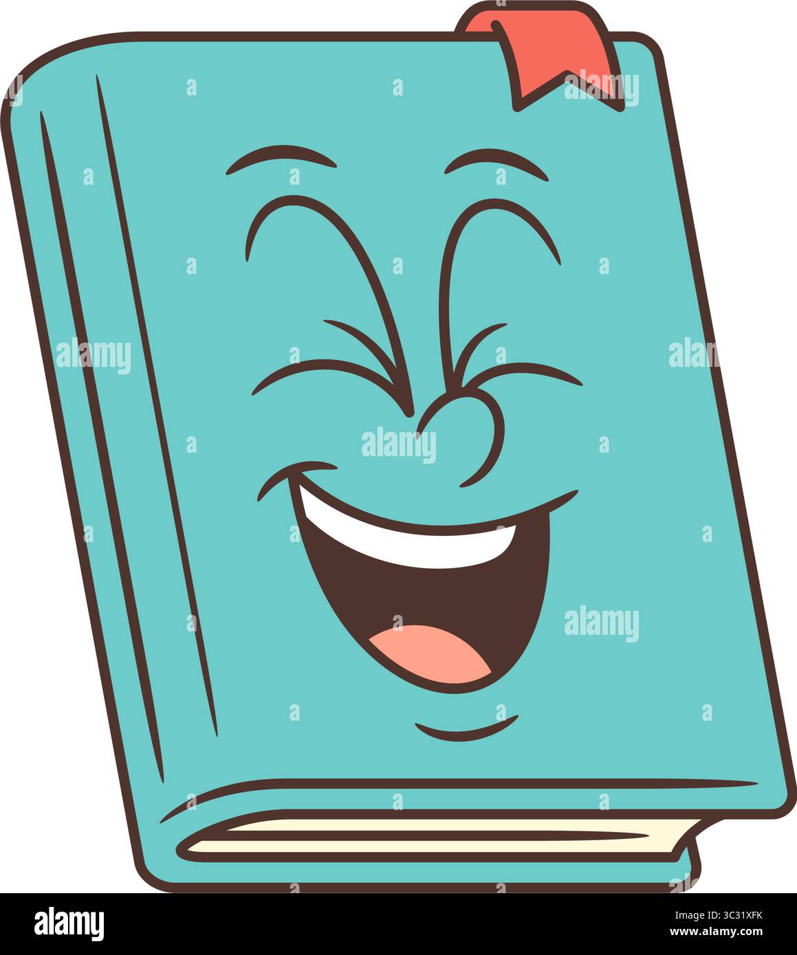 Light blue book mascot with joyful closed eyes and big open smile ...