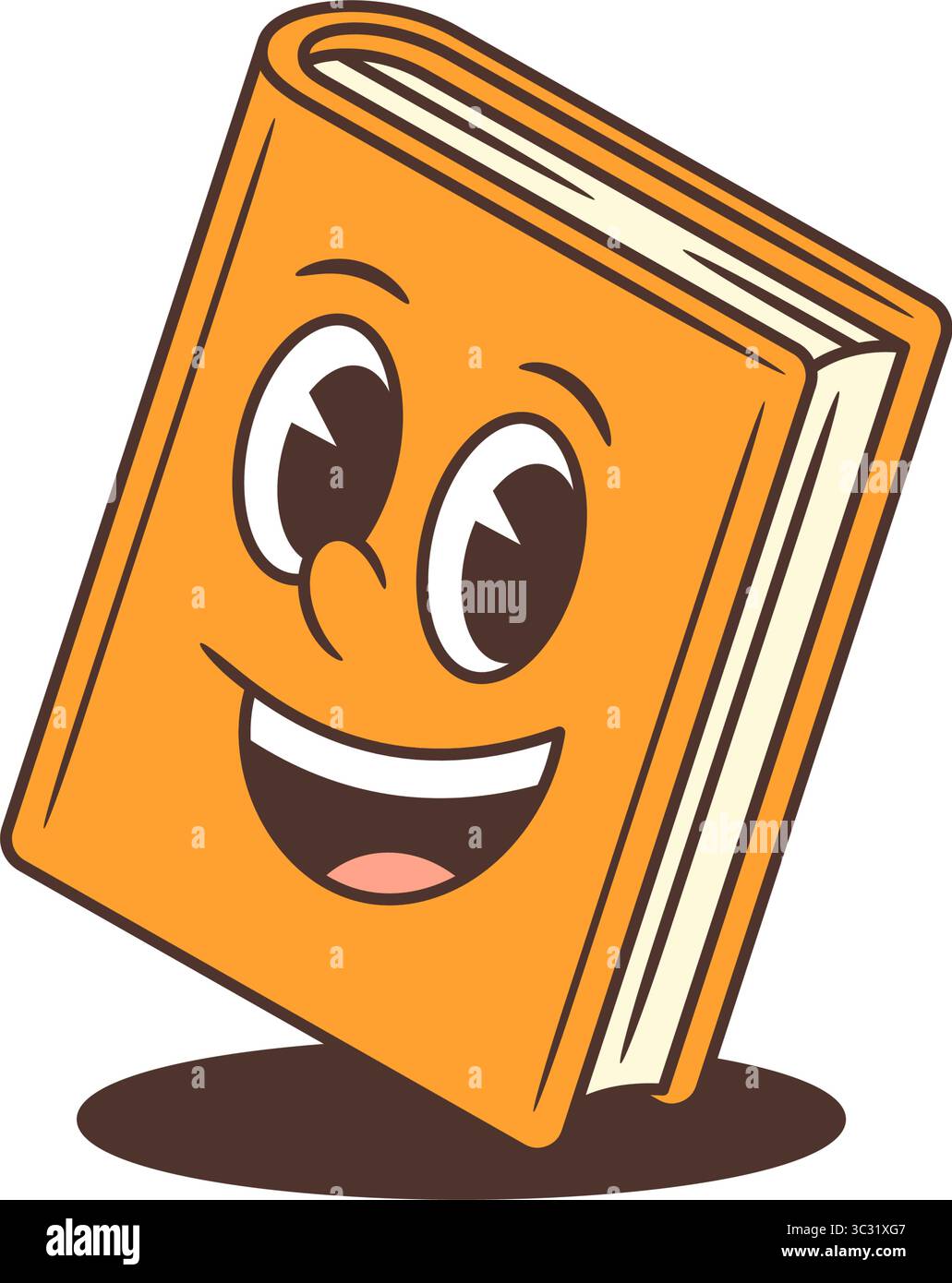 Bright orange cartoon book mascot with large expressive eyes and wide ...