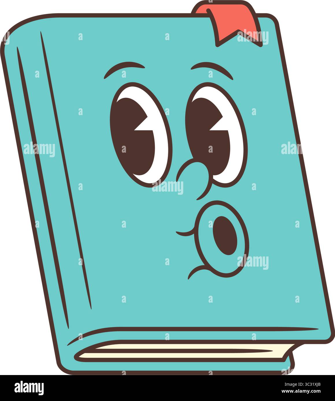 Cute cartoon book mascot with lively, curious eyes and a surprised open ...