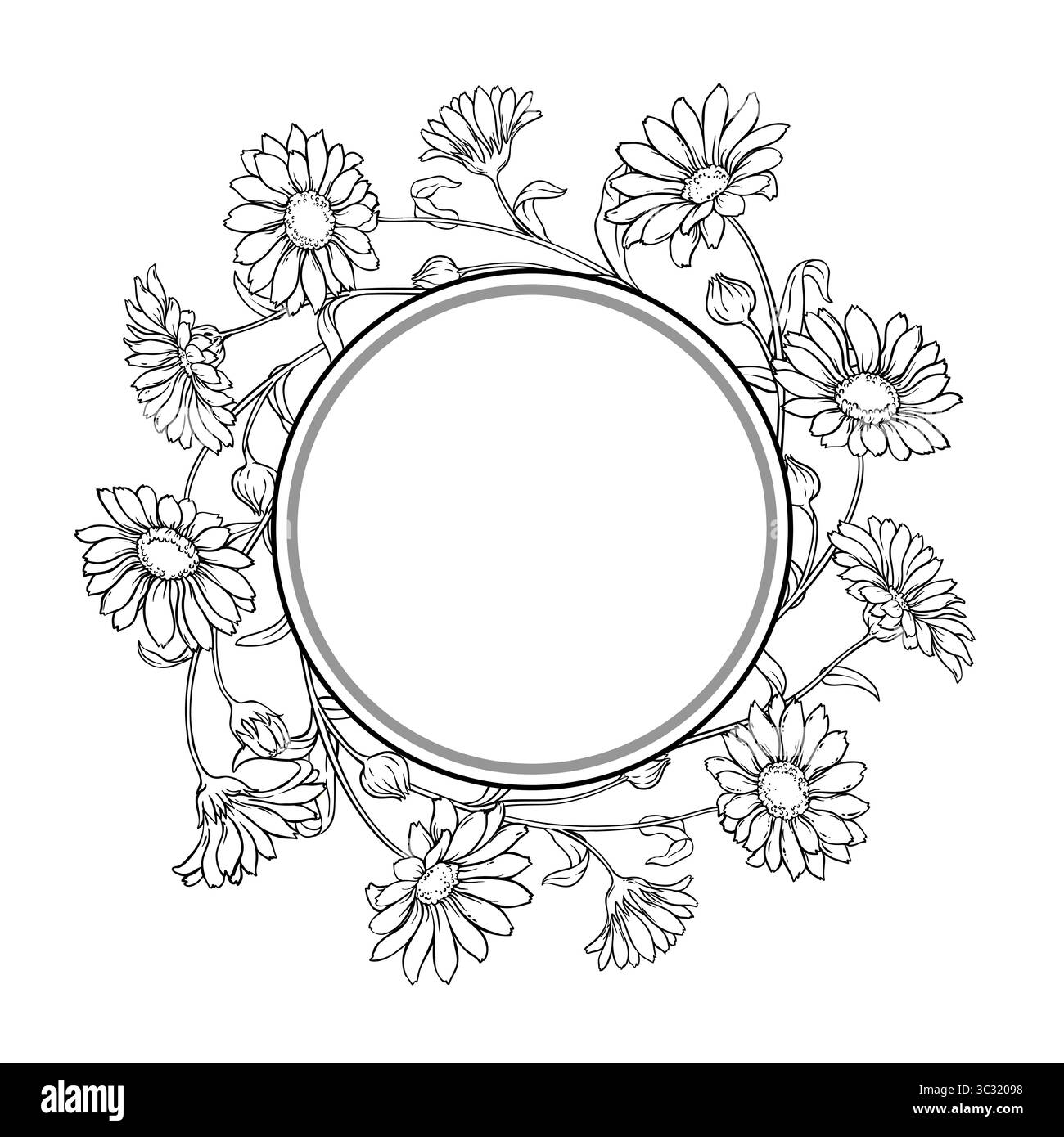 Calendula Plant Outline Round Frame Stock Vector Image & Art - Alamy