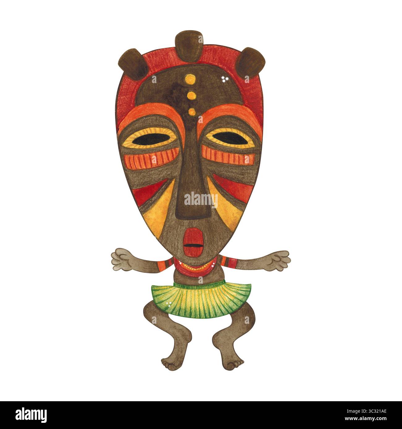 Dancing african aborigine with long arms in a straw skirt and a ...