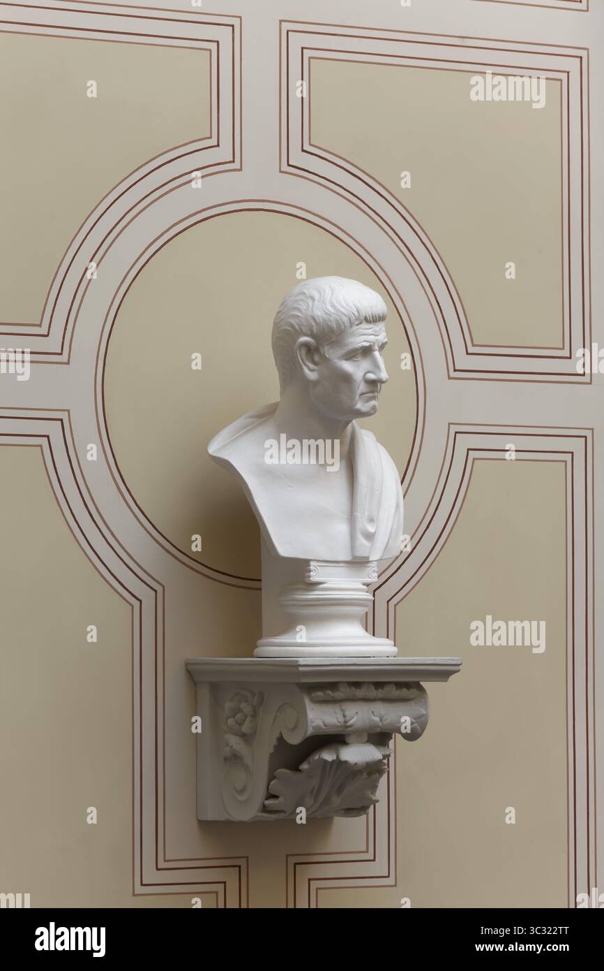 Aristotle, ancient Greek philosopher, bust in the staircase, main ...