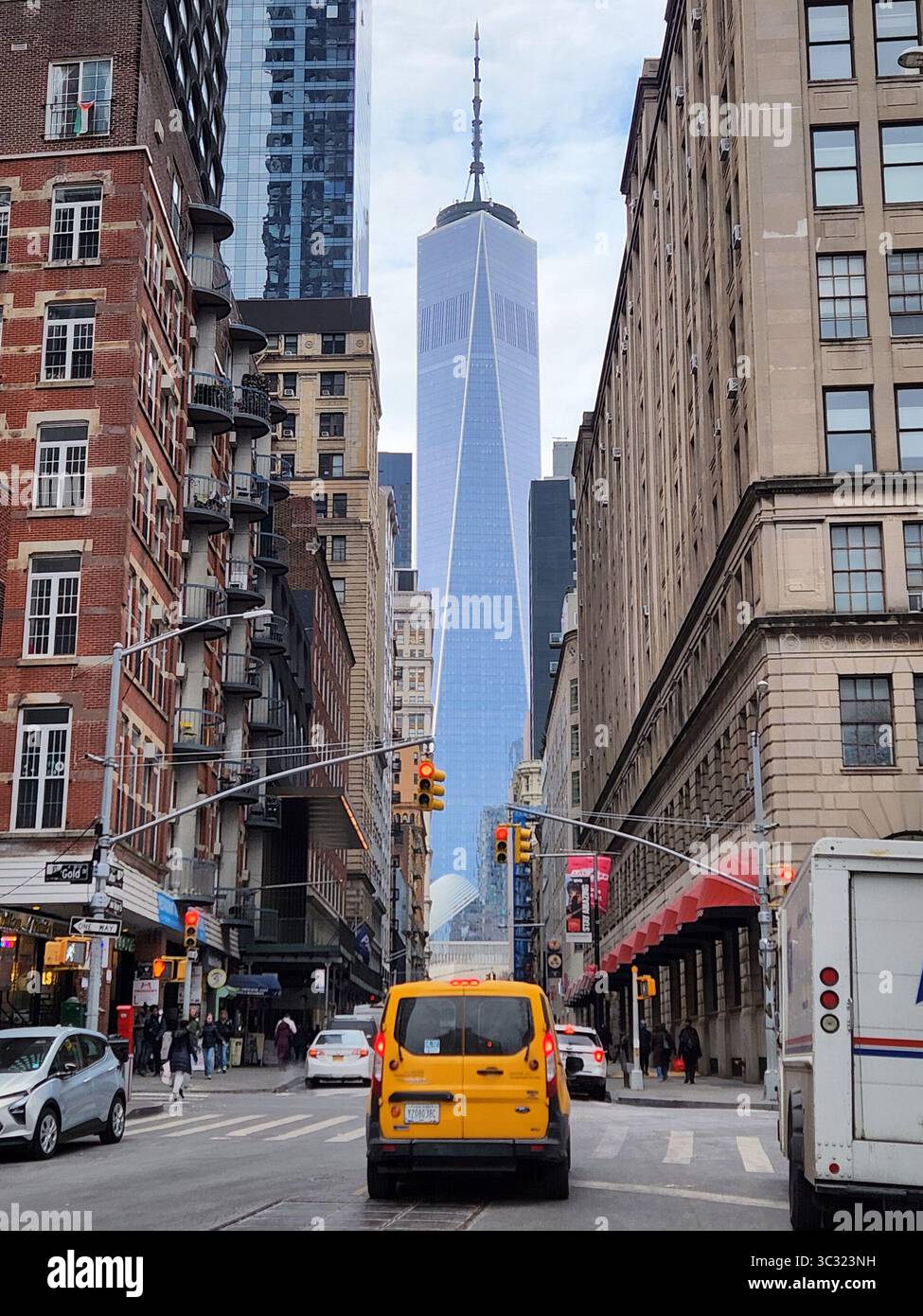 one world trade centre looking along fulton street new york Stock Photo ...