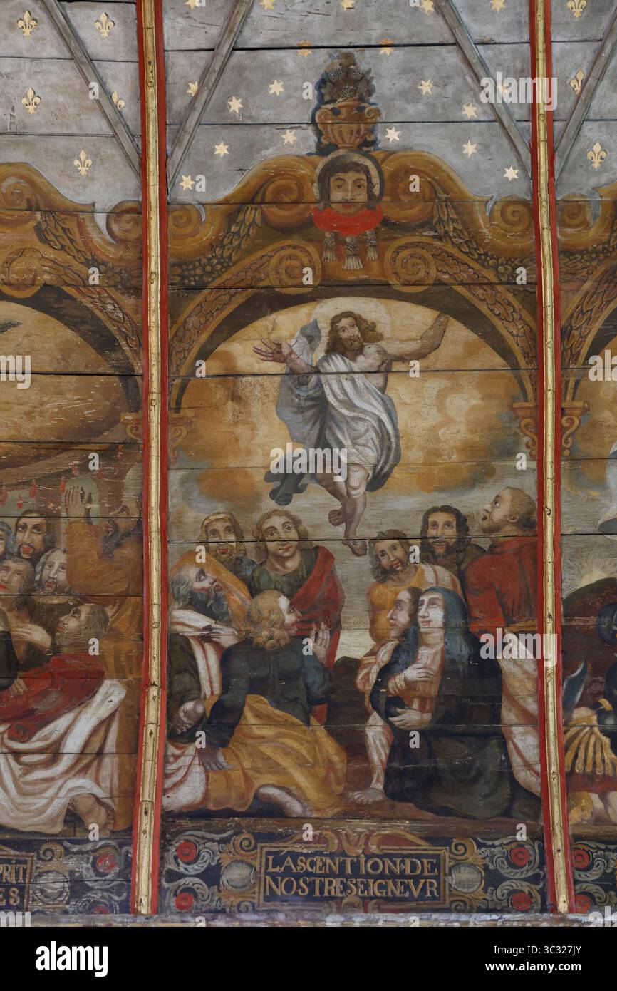 Detail of the 17th century painted ceiling in St Michael's chapel ...