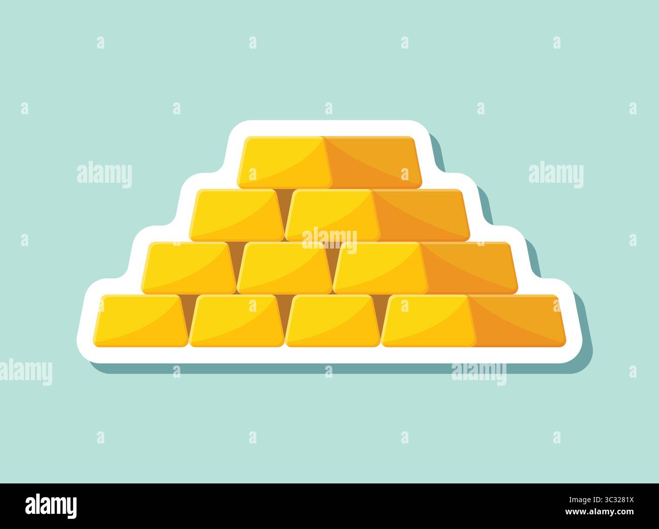 Gold bar stack sticker icon in flat style. Golden ingot vector ...