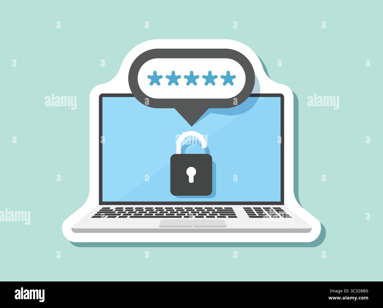 Laptop with account login sticker icon in flat style. Password form ...