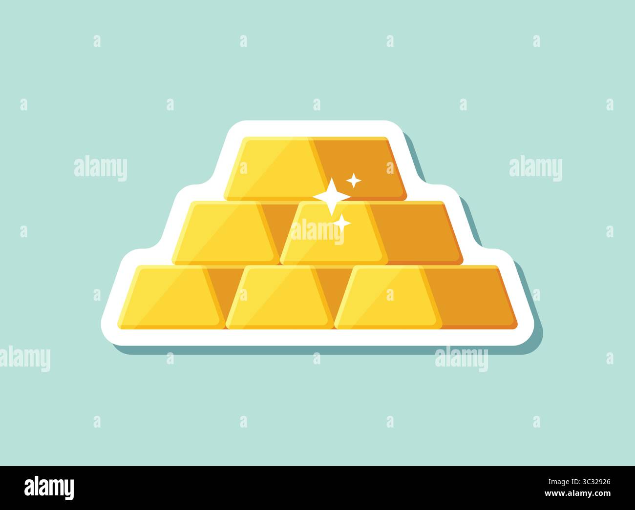 Gold bar stack sticker icon in flat style. Golden ingot vector ...
