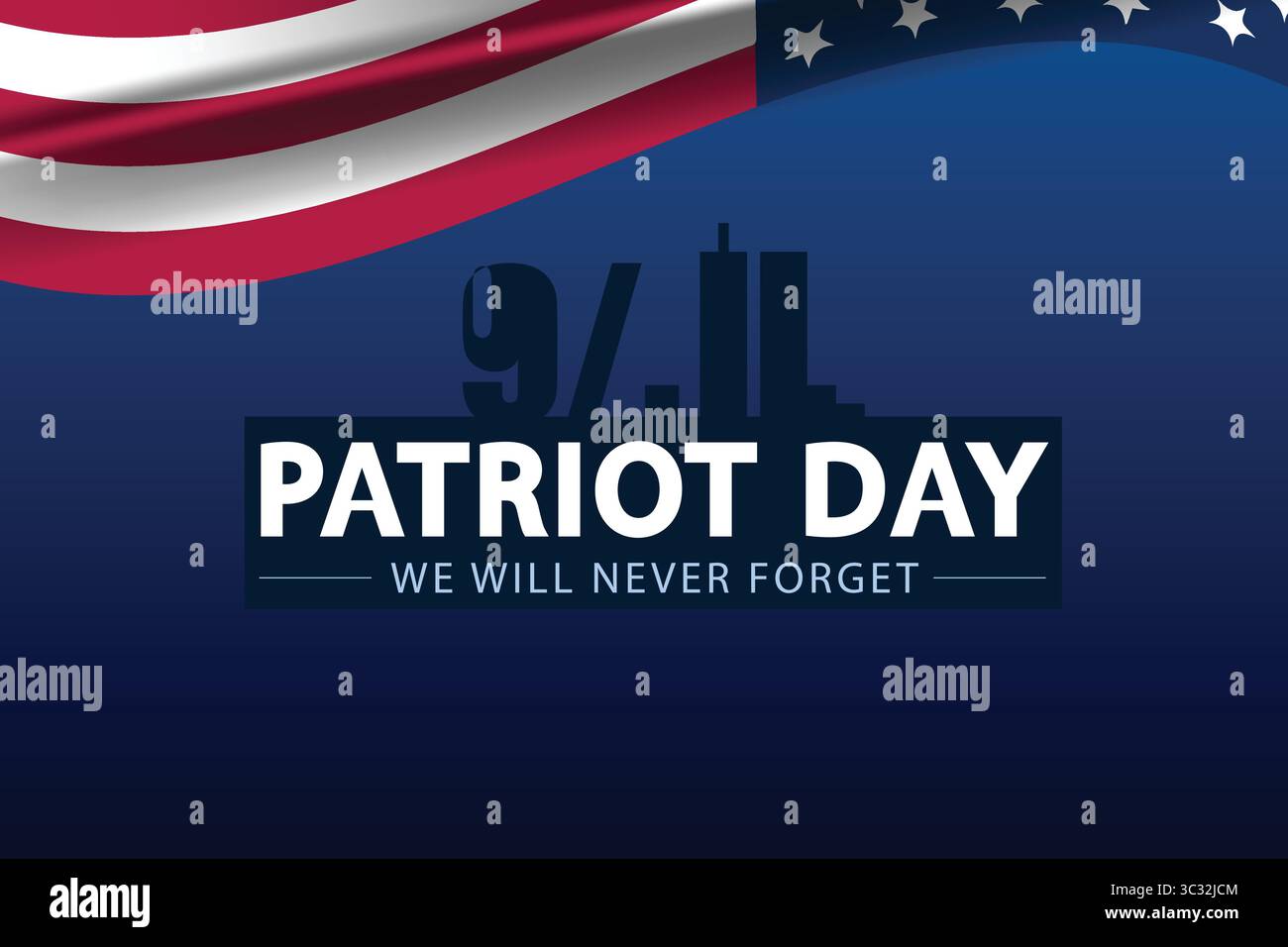 911 Memorial Design with Twin Towers and American flag Stock Vector ...