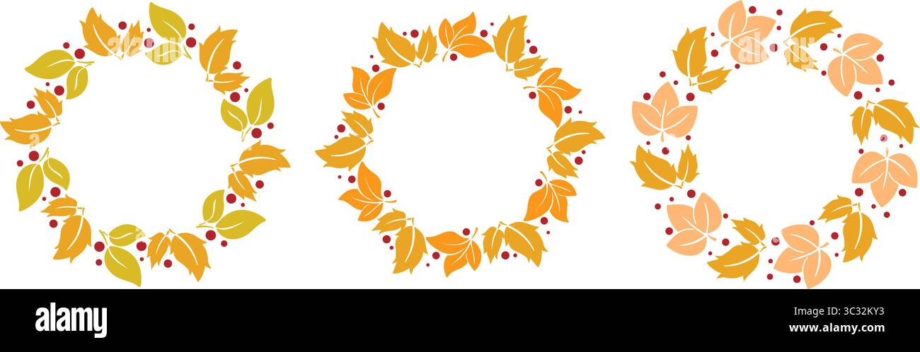 Colorful foliage autumn wreath collection. Yellow, orange leaves and ...