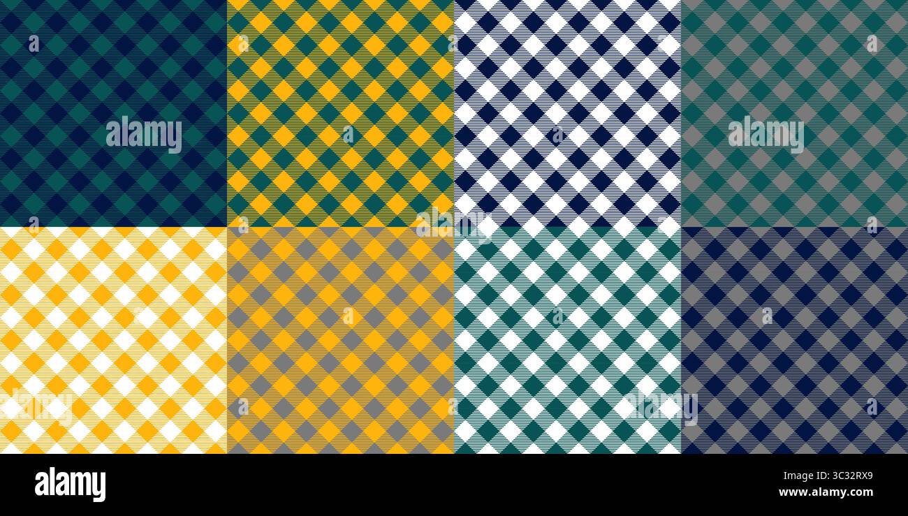 Classic Diagonal Gingham Vichy Check Pattern Set in Bold Retro Color ...