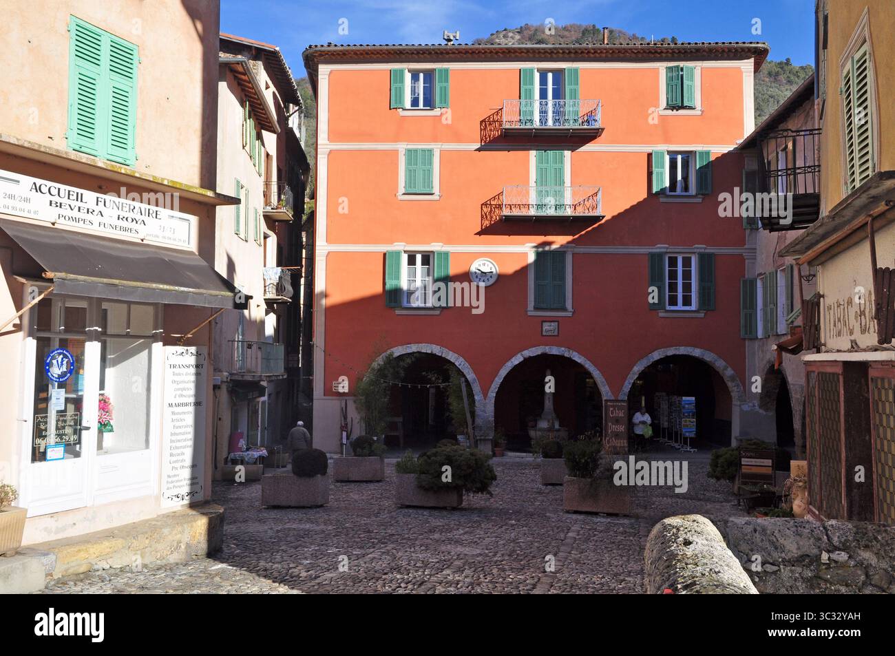 Sospel medieval town in Maritim Alps with arcads houses Stock Photo - Alamy