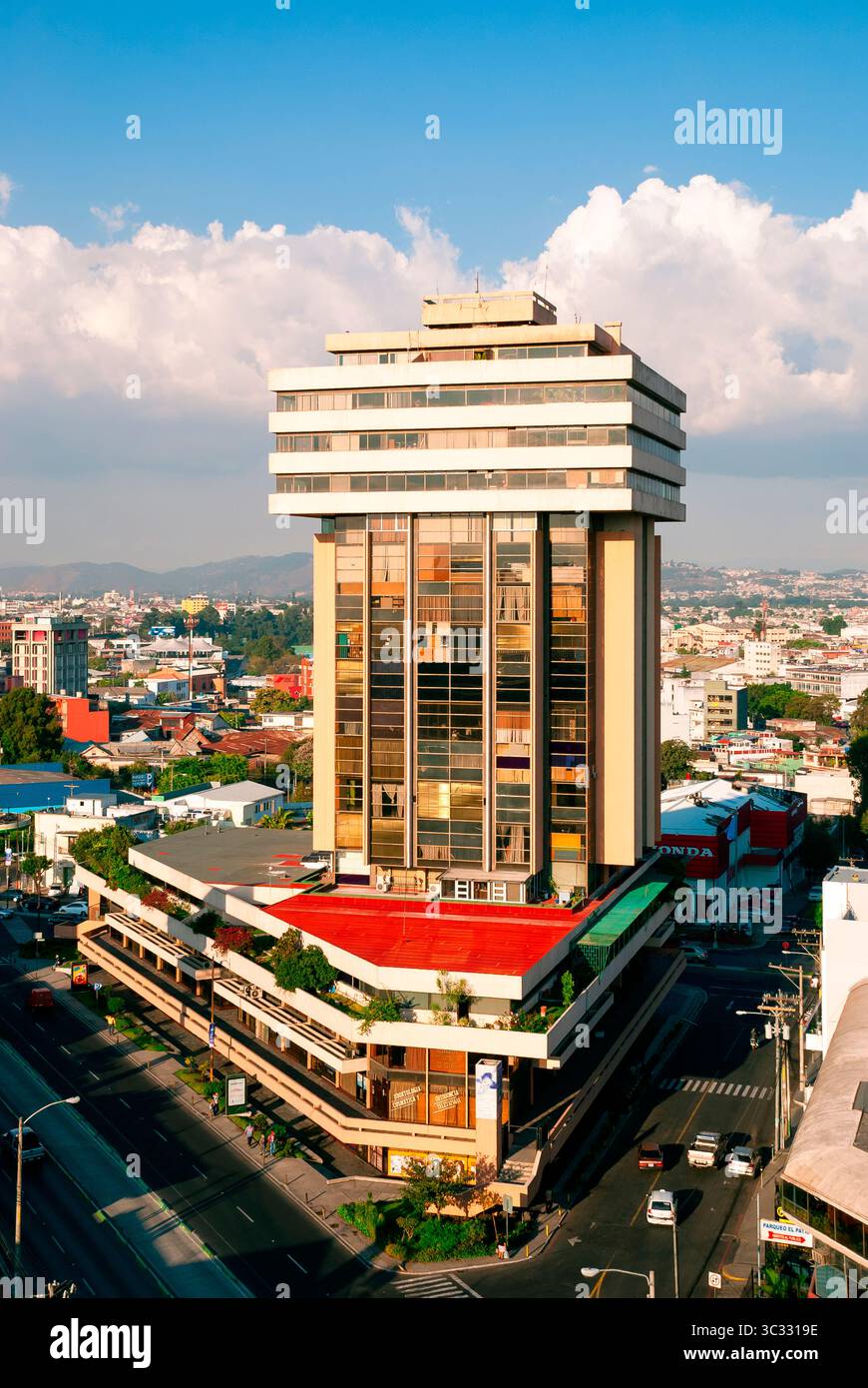 Sunrise over El Triángulo Building, Guatemala City Skyline Stock Photo ...