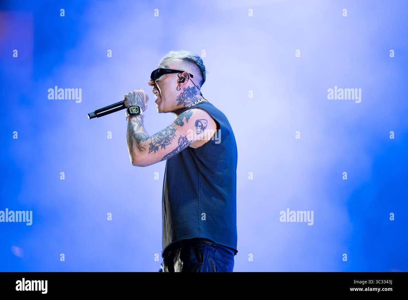 Jacopo Lazzarini aka Lazza performs live at the Grand Events Arena ...