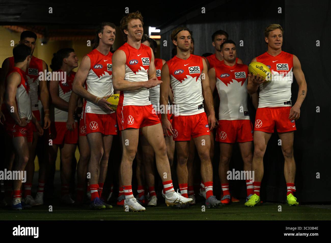 The Swans walk out during the AFL Round 20 match between the GWS Giants ...