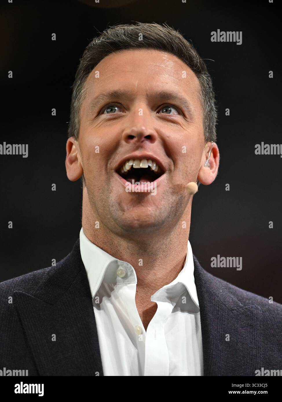 Television commentator James Bracey is seen during the NRL Round 21 ...