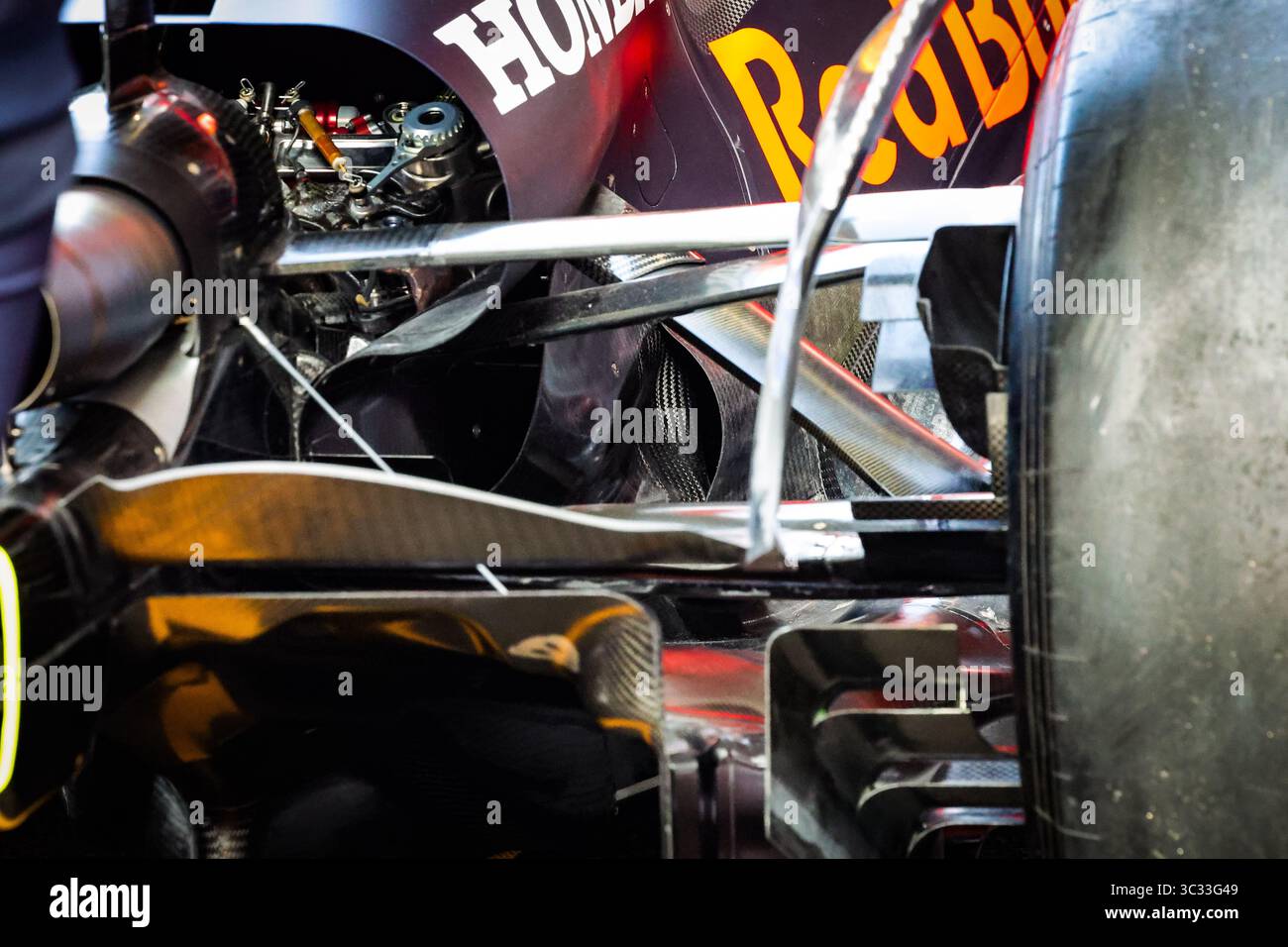 Red Bull Racing RB21, mechanical detail of rear corner, carbon floor ...