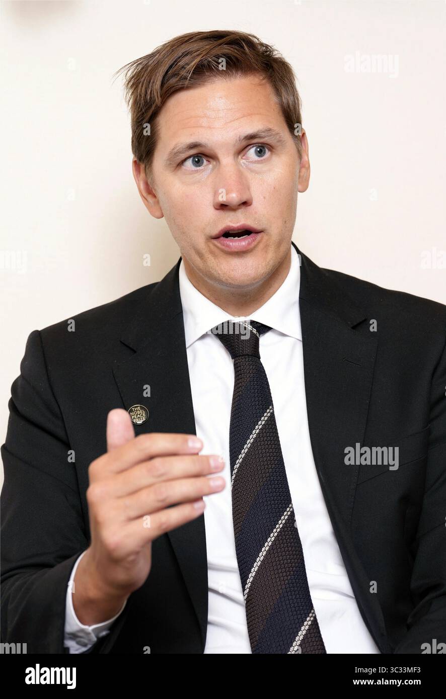 Jorgen Watne Frydnes, chair of the Norwegian Nobel Committee, gives an ...