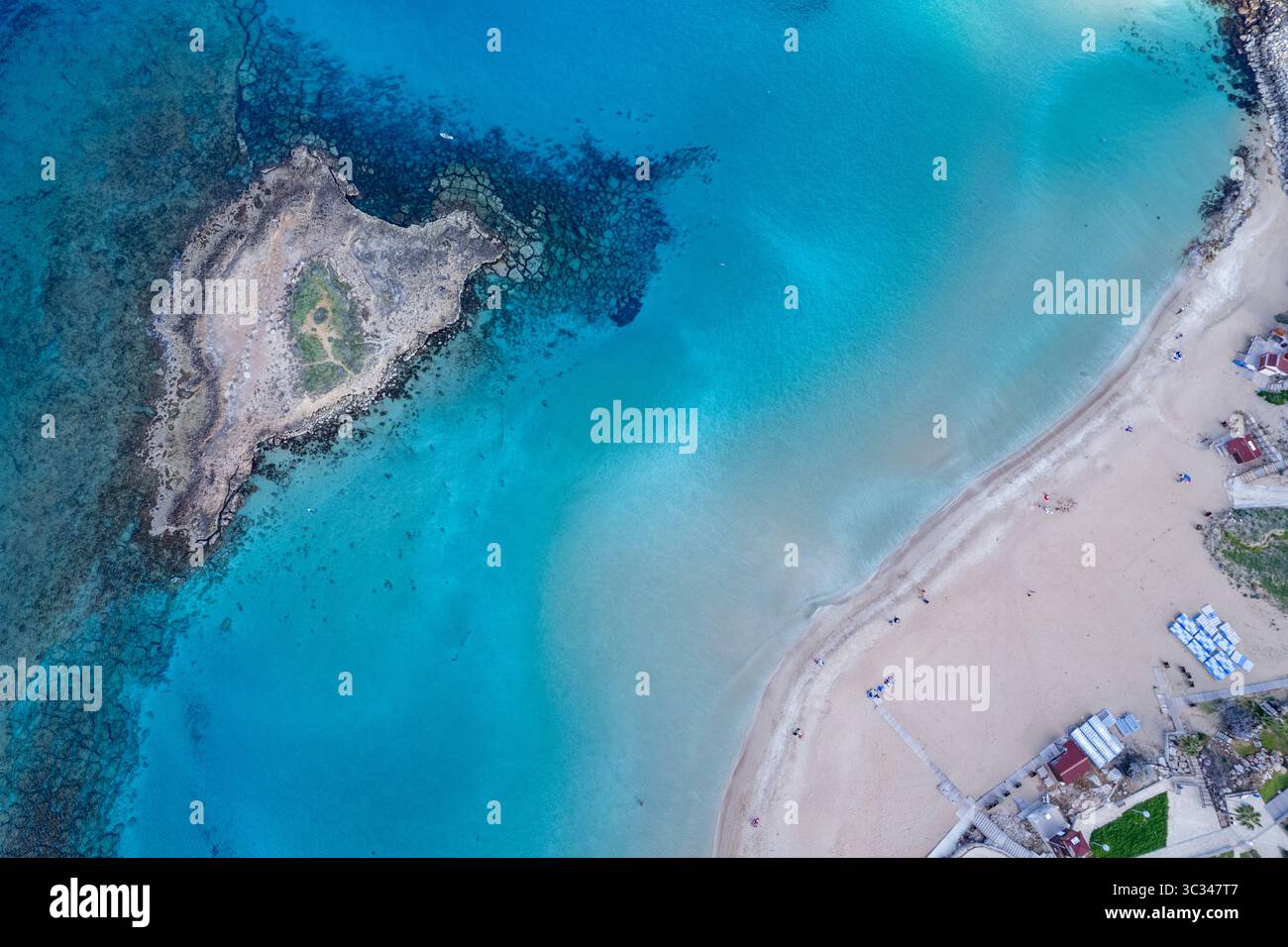 Drone aerial view of tropical beach with turquoise water and remote ...