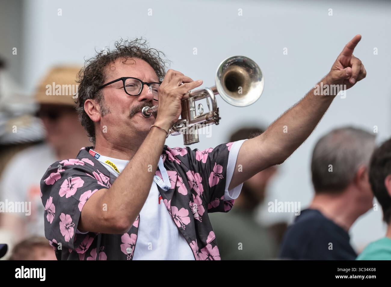 Simon Finch England’s Barmy army trumpeter plays to the crowd during ...