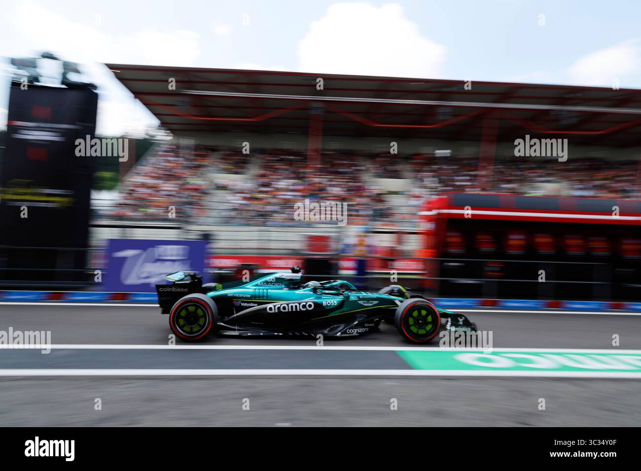 Aston Martin driver Lance Stroll of Canada steers his car during the ...