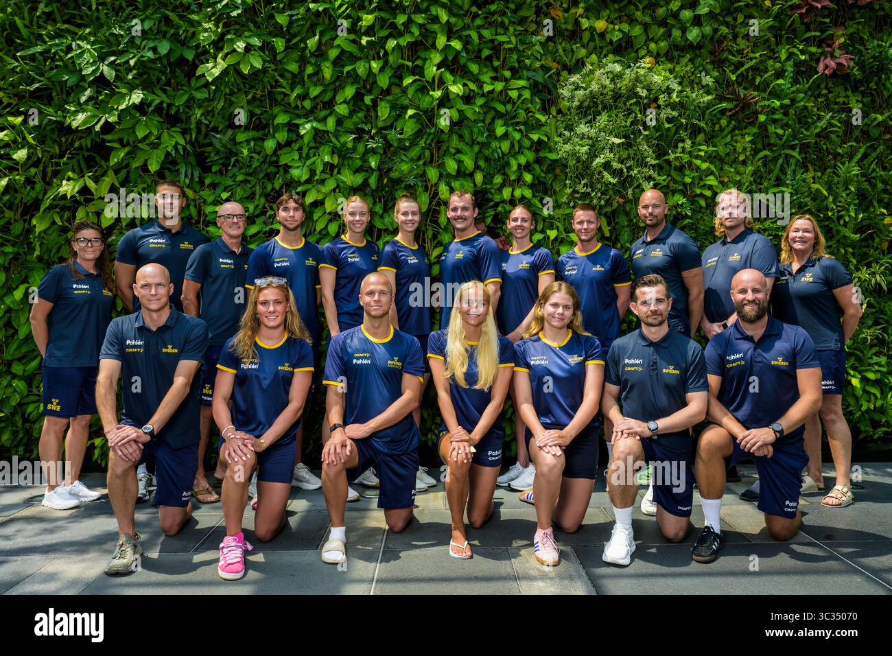 250725 Members of the Swedish national swimming team pose for a group ...