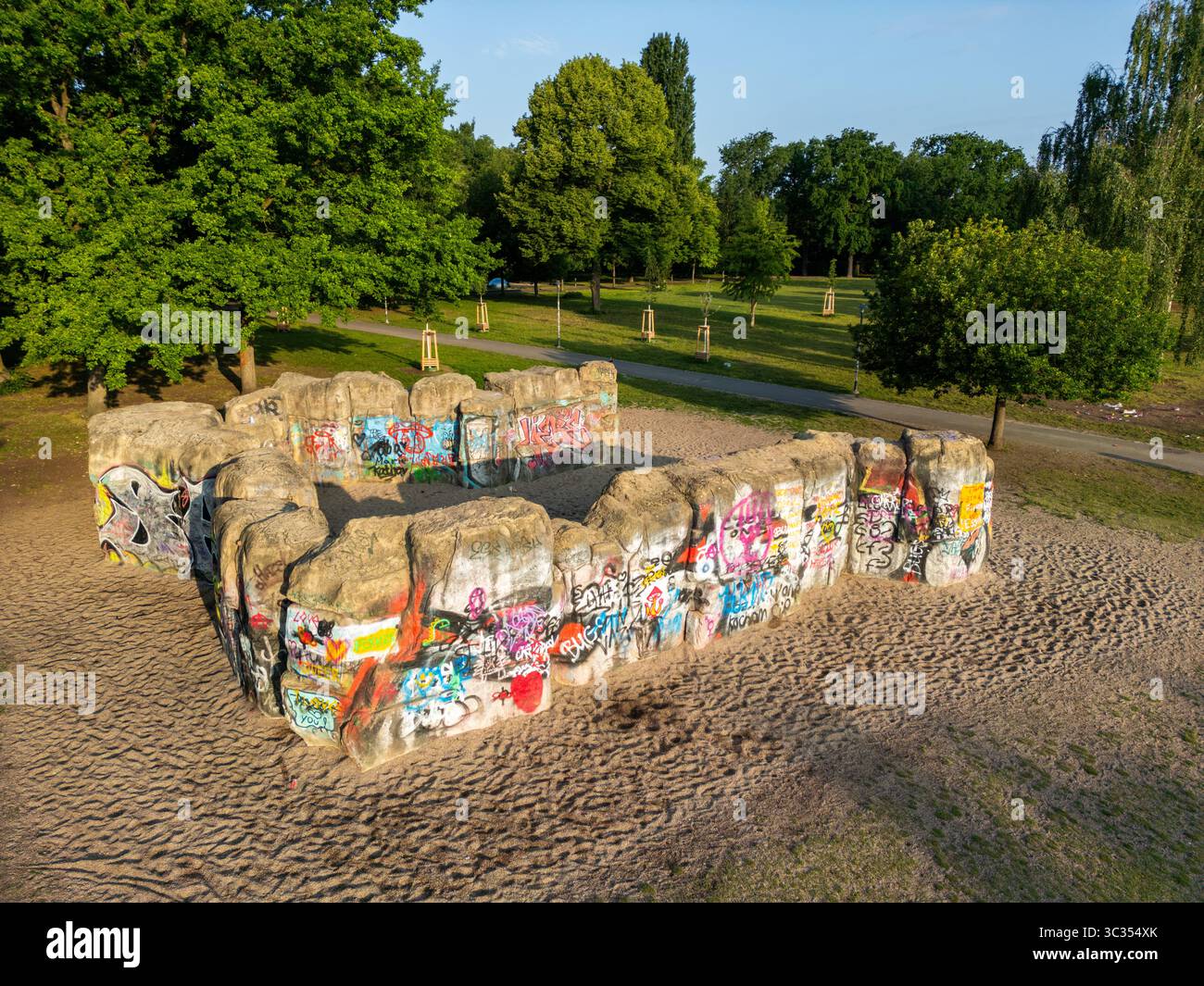 Berlin, Germany - 30 May 2025: Aerial view of a graffiti-covered ...