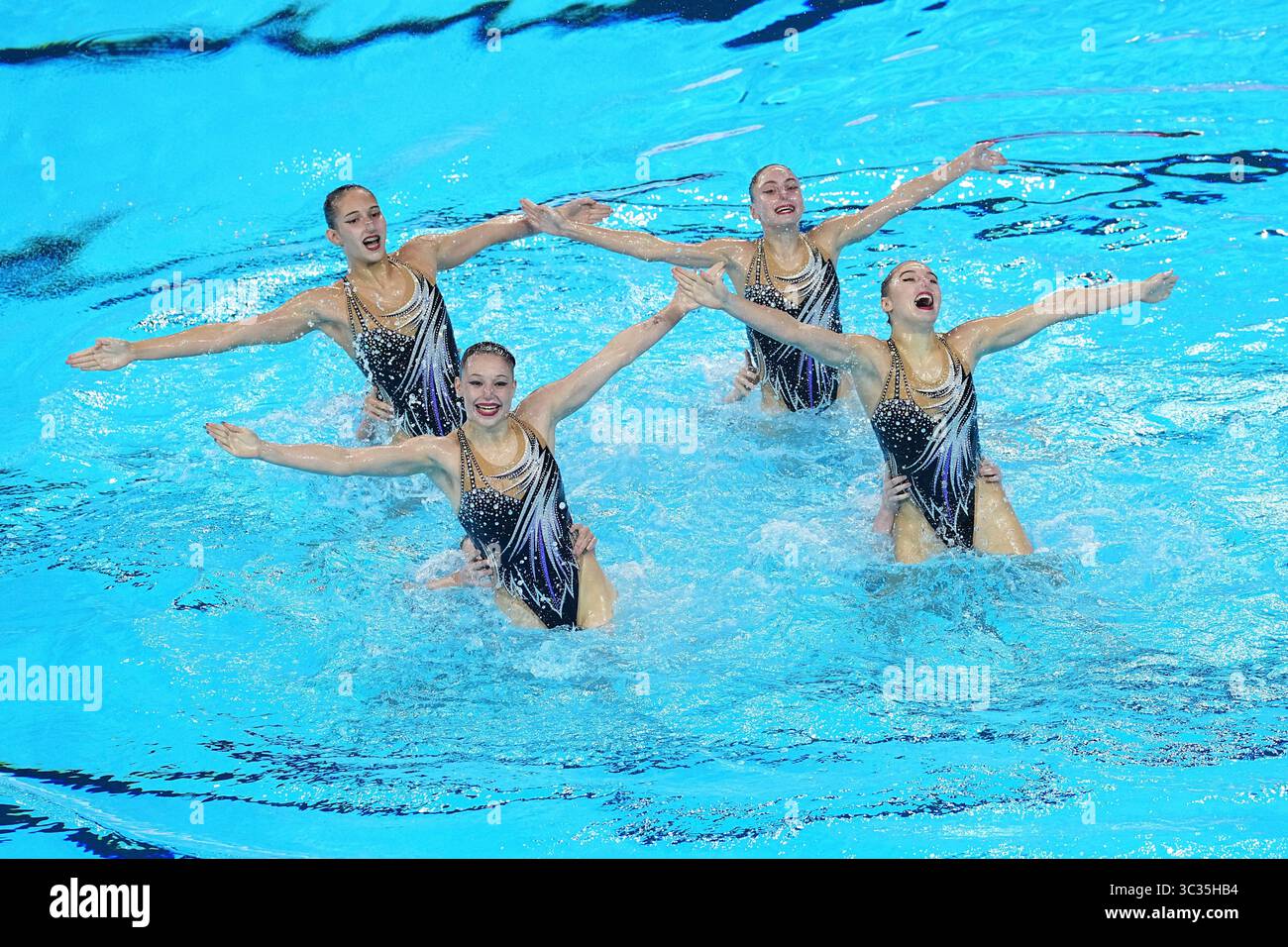 Team Ukraine compete in the team acrobatic final of artistic swimming ...
