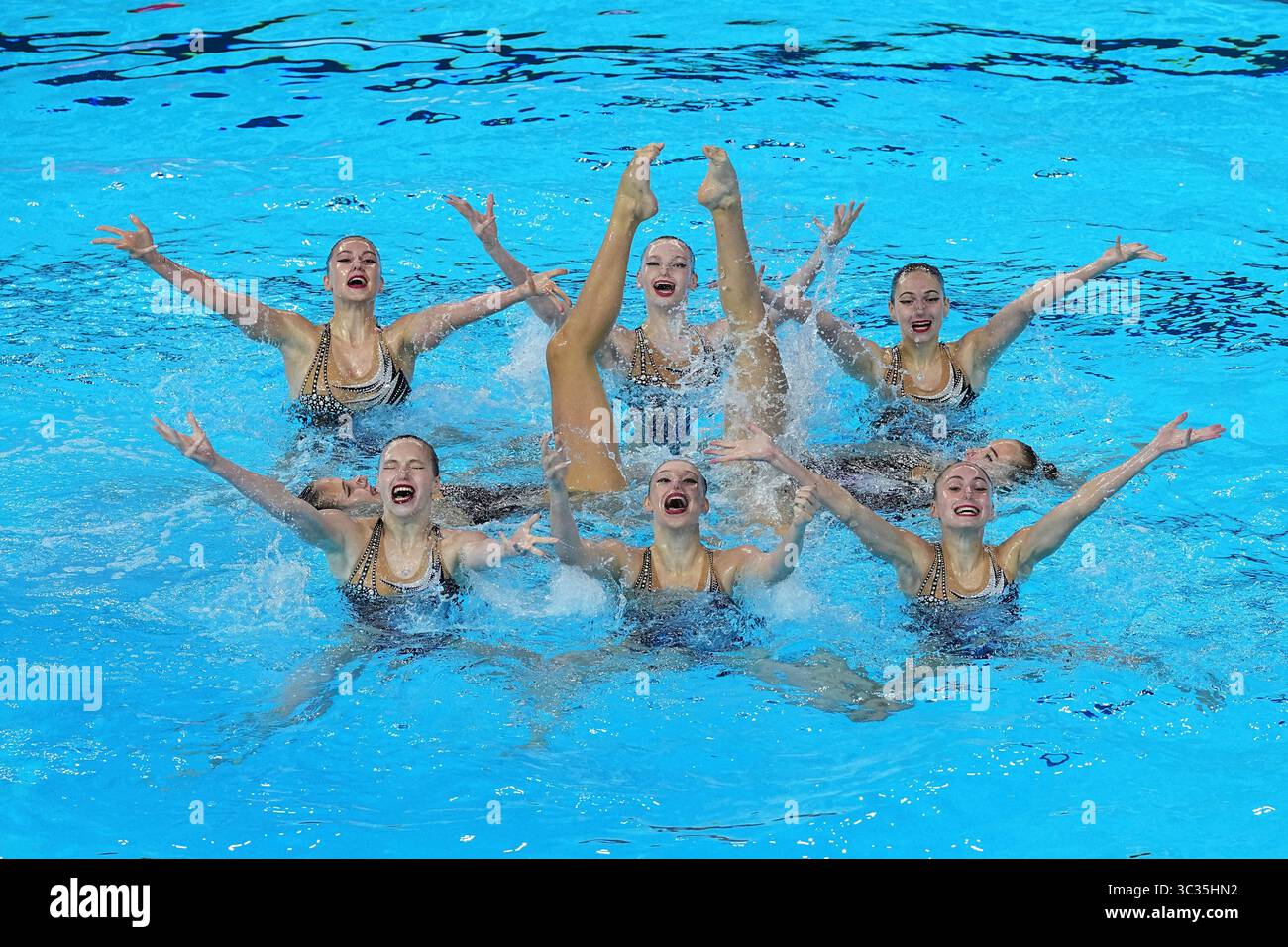 Team Ukraine compete in the team acrobatic final of artistic swimming ...