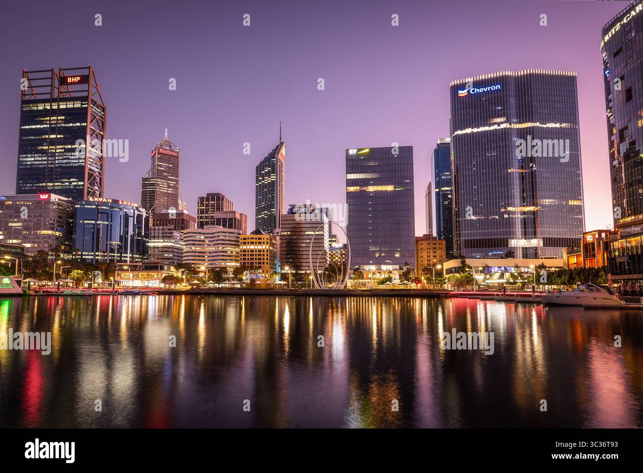 Perth, Australia - 16 May 2025: View of the city skyline reflecting in ...