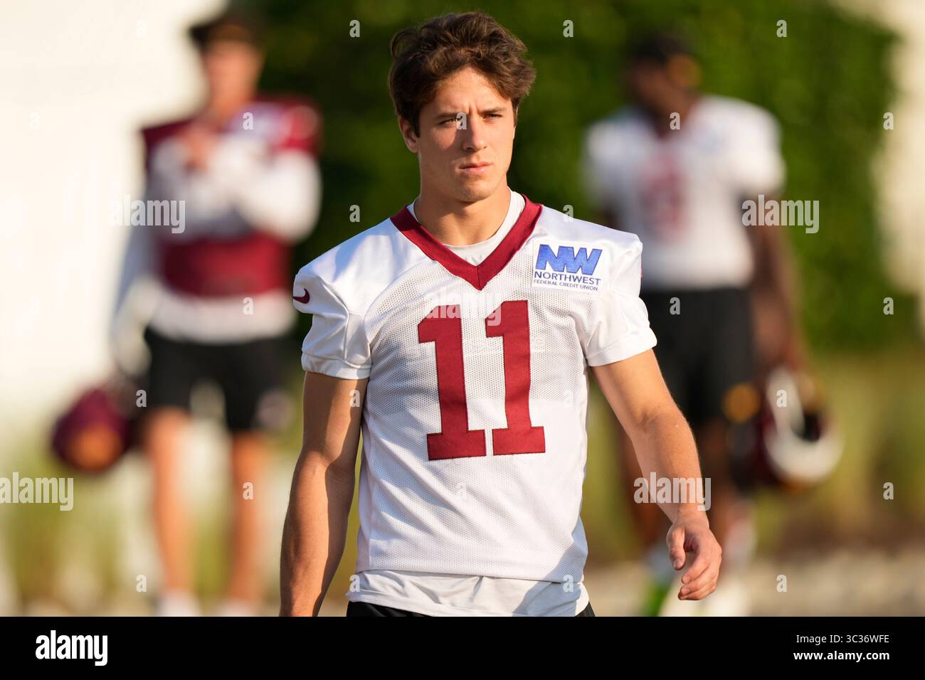 Washington Commanders wide receiver Luke McCaffrey (11) arrives for ...