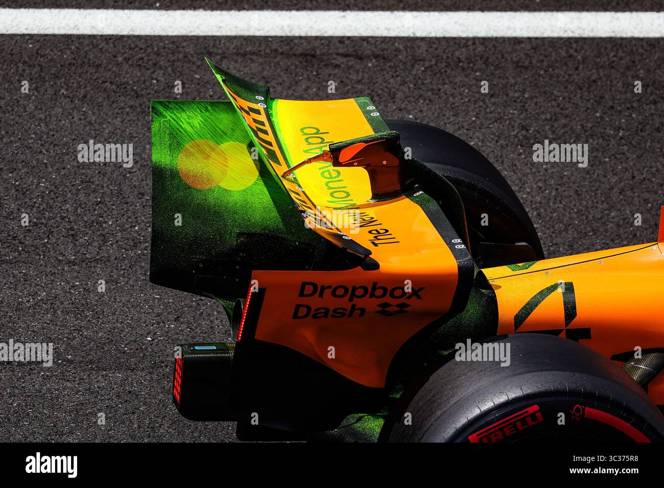 Flow vis paint on the McLaren F1 Team MCL39, mechanical detail rear ...