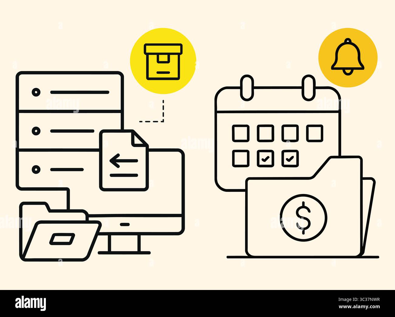 File Archive and Billing Calendar Icons Document Storage, Payment ...