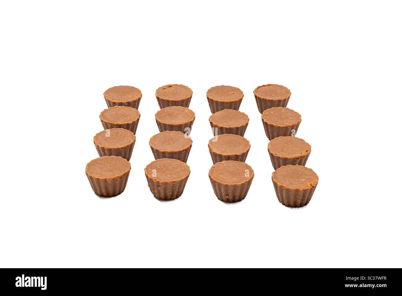 Fudge Cups in Rows White Background. Three rows of round fudge cups ...