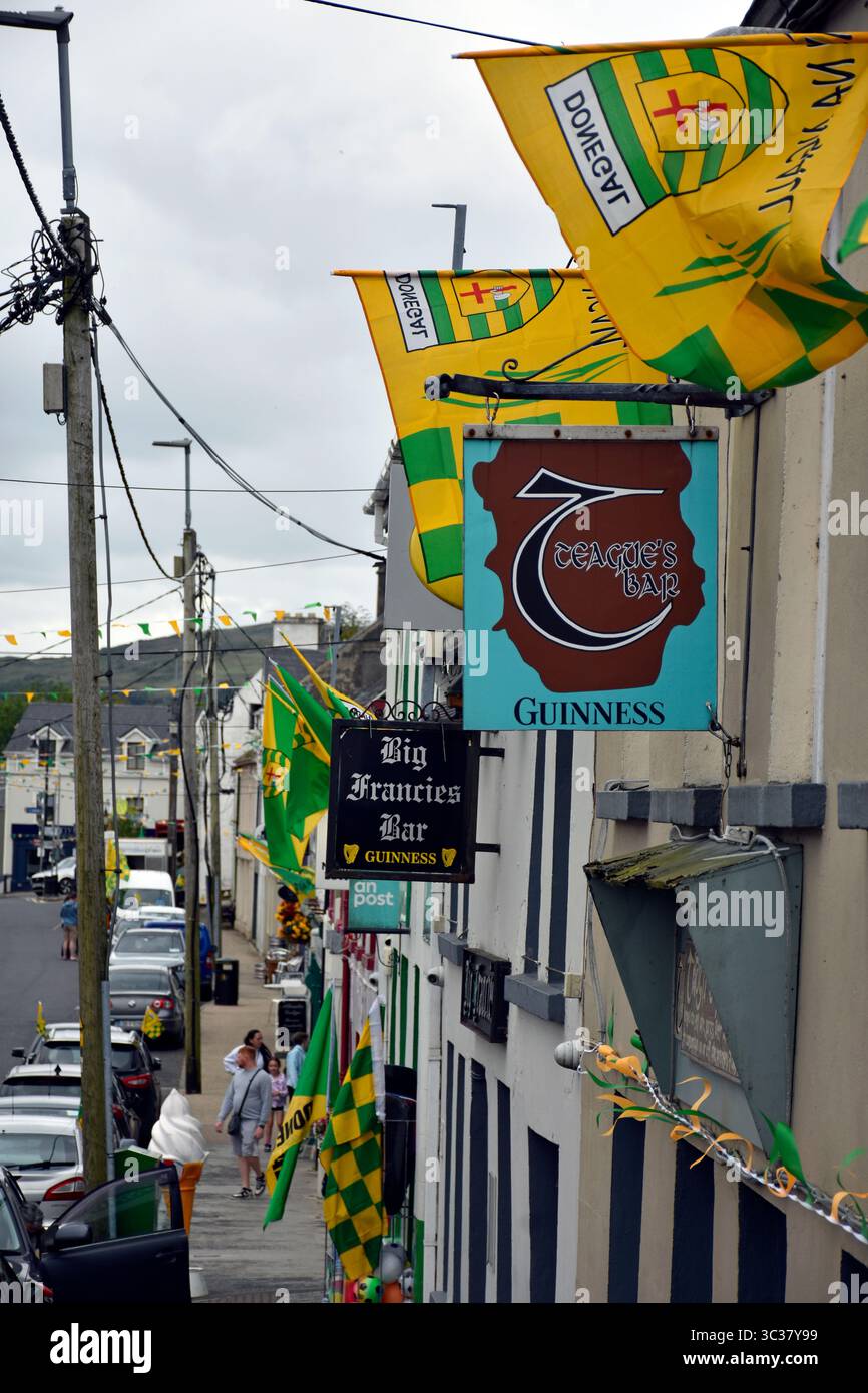 Ardara, County Donegal, Ireland. 25th July 2025. Flags flying in ...