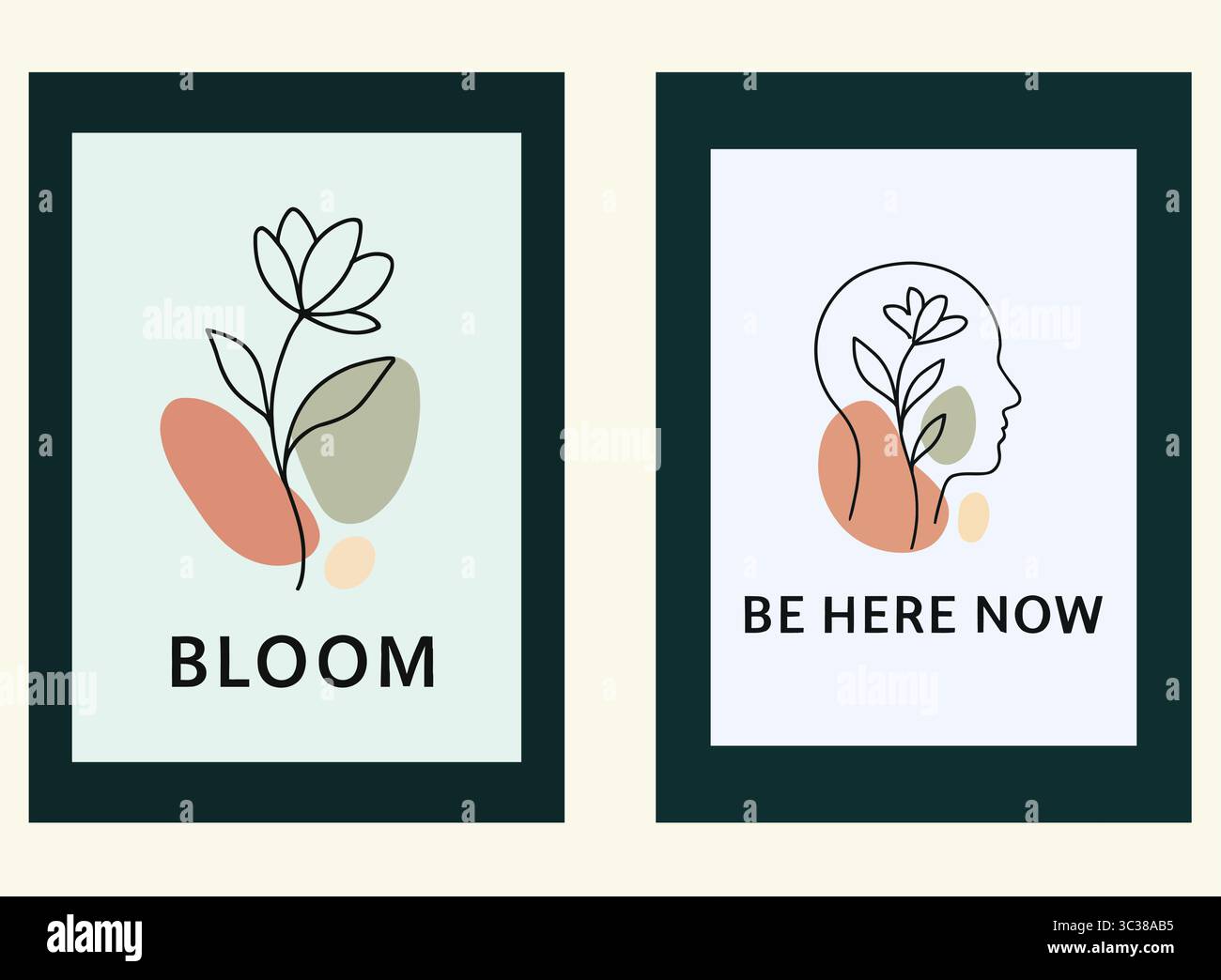 Mindfulness Floral Quote Poster Set Bloom & Be Here Now Stock Vector ...