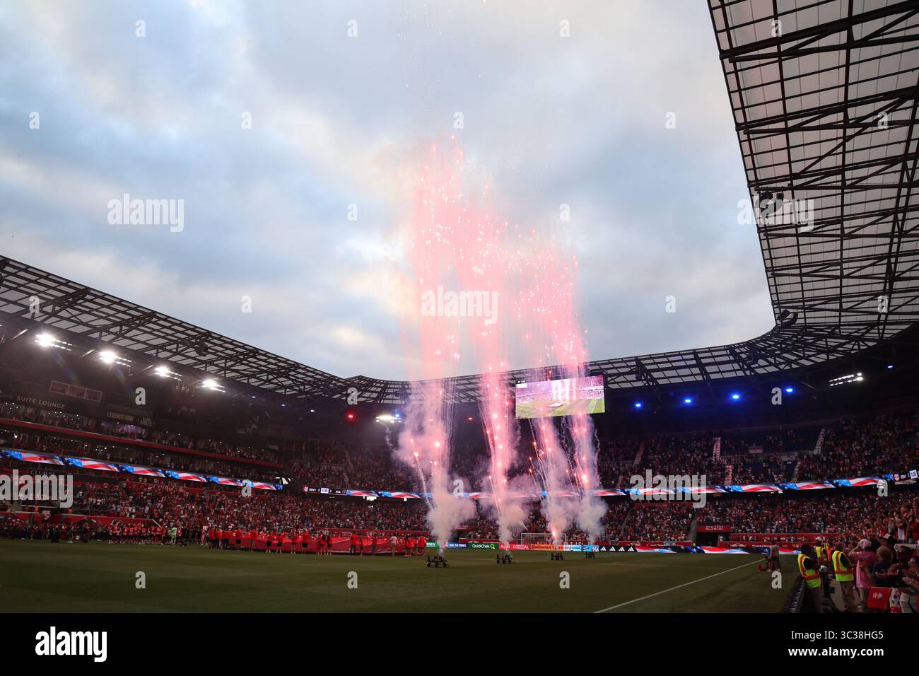 Fireworks are launched before the Major League Soccer match between the ...