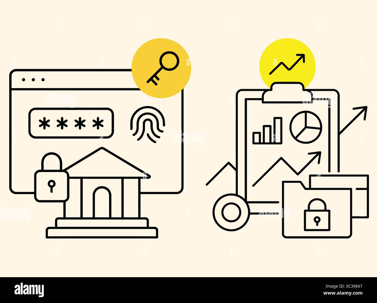 Secure Login and Analytics Icon Set Password, Biometric, Chart, Growth ...