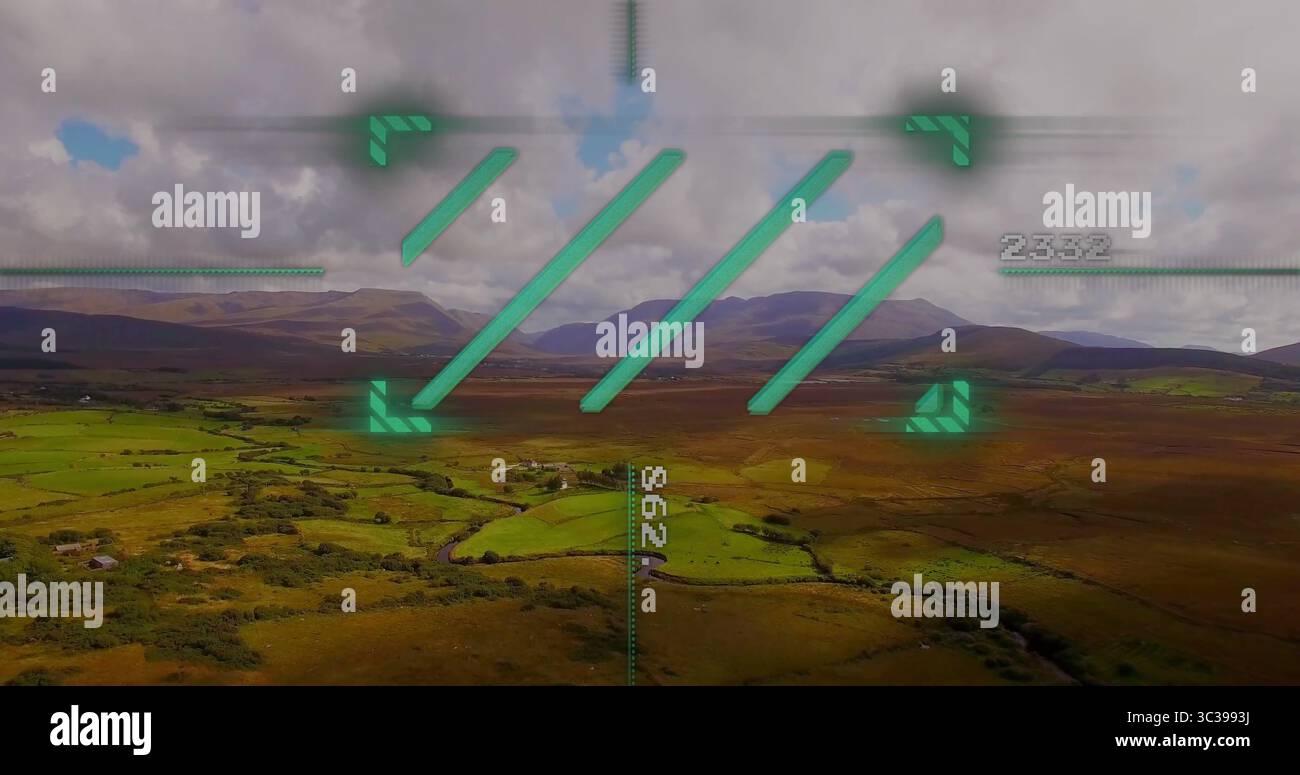 Displaying green heads-up display overlay with corner markers over ...