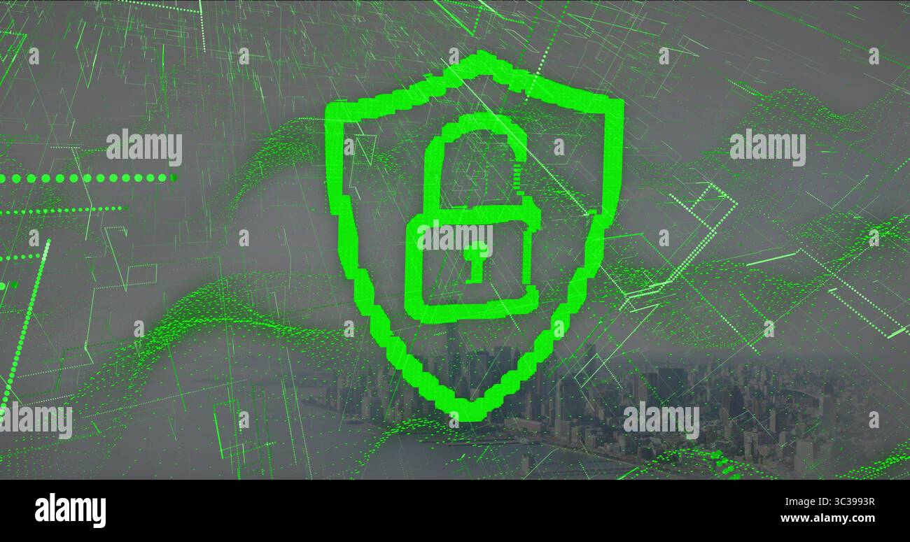 Showing green shield at center of screen, with unlocked padlock icon ...