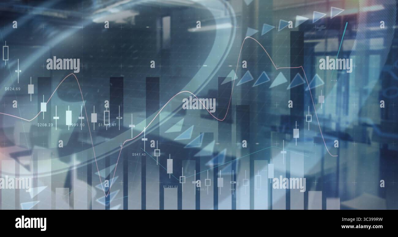 Displaying financial data overlay showing candlesticks and bars in ...