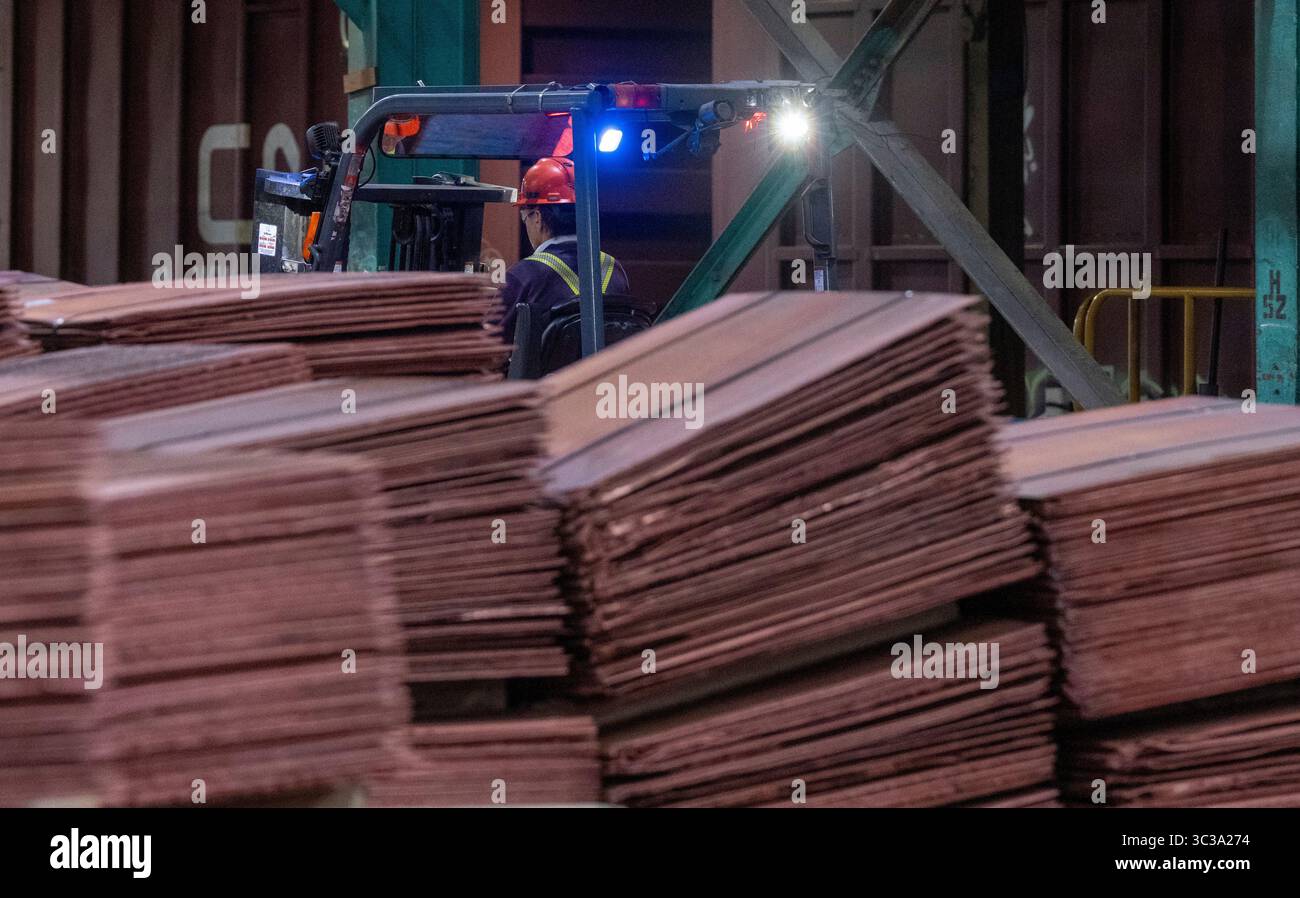 Montreal, Canada. 25th July, 2025. Pallets of copper cathodes are ...