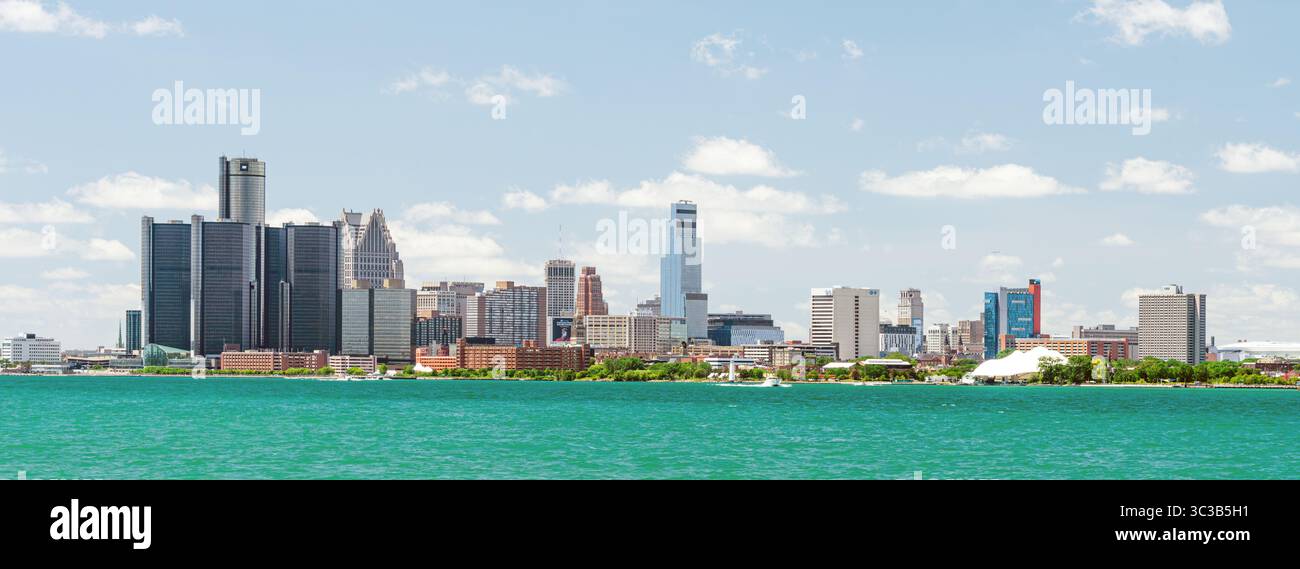 Downtown Detroit skyline photographed from Windsor Ontario shot as a ...