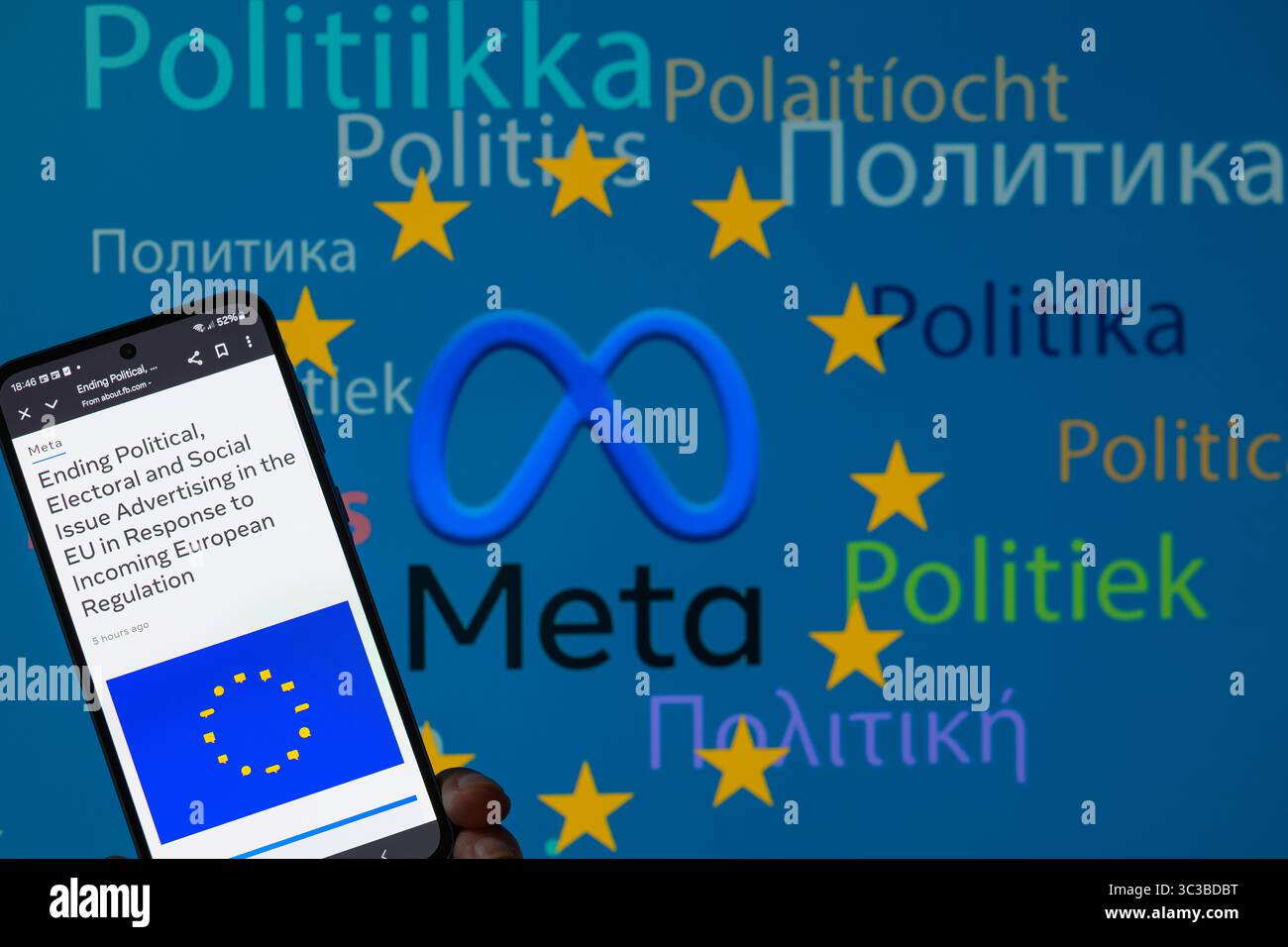 The Meta blog post is being displayed on a mobile phone with Meta icon ...