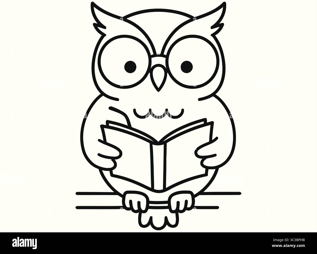 Cute Owl Reading Book Educational Animal Line Art Illustration Stock ...