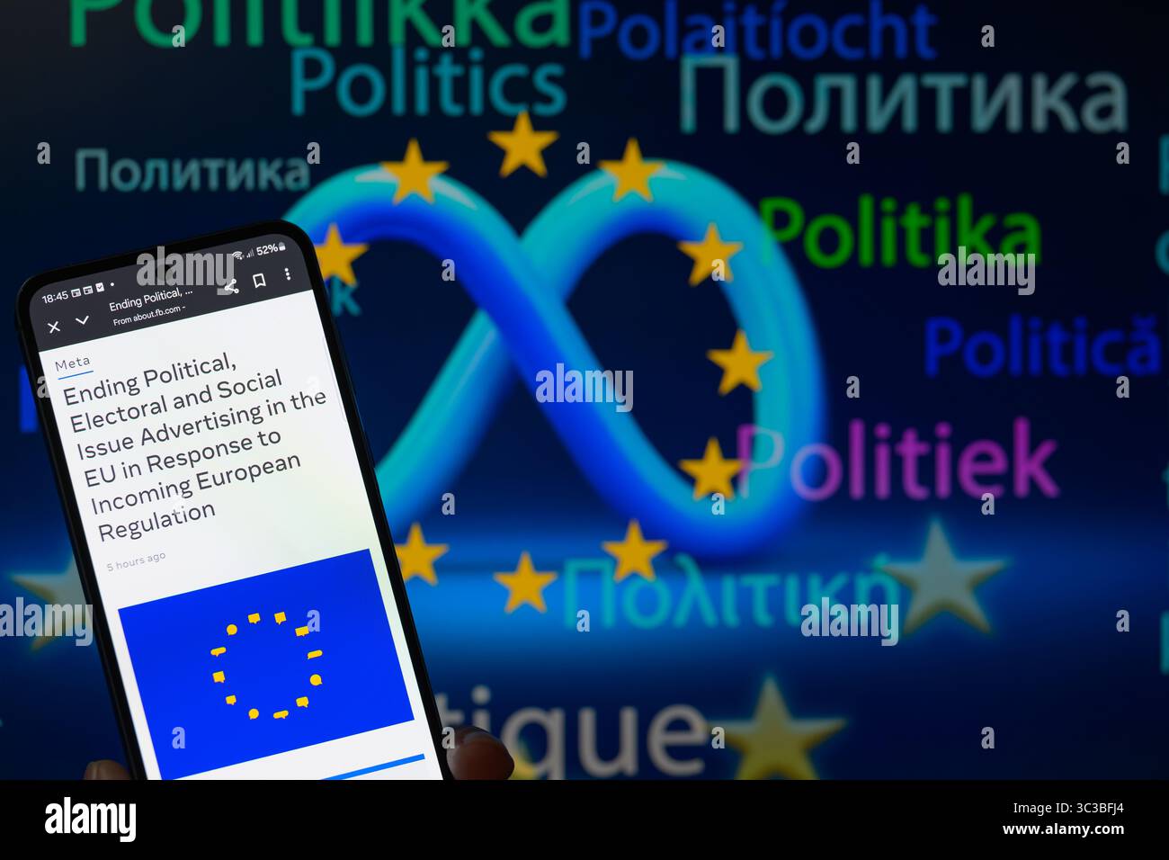 The Meta blog post is being displayed on a mobile phone with Meta icon ...